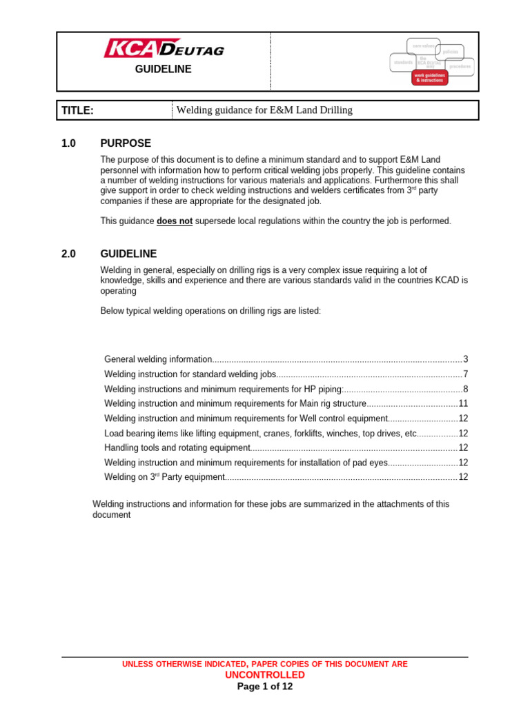 Guideline: Welding Guidance For E&M Land Drilling | PDF | Welding ...