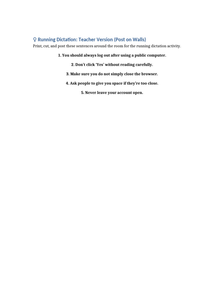 Running Dictation Teacher Version | PDF
