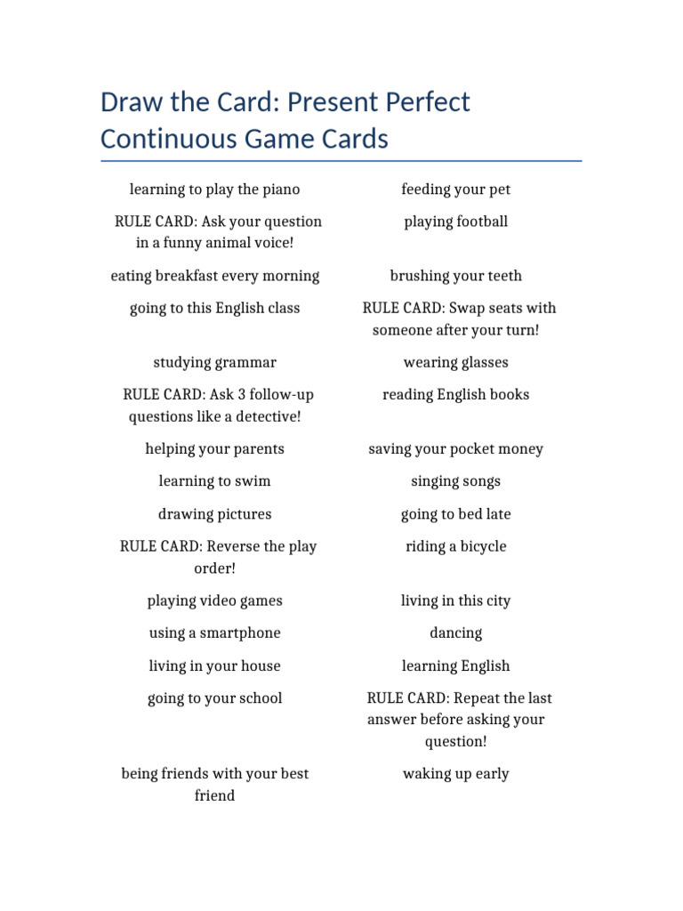 Present Perfect Continuous Cards Updated | PDF
