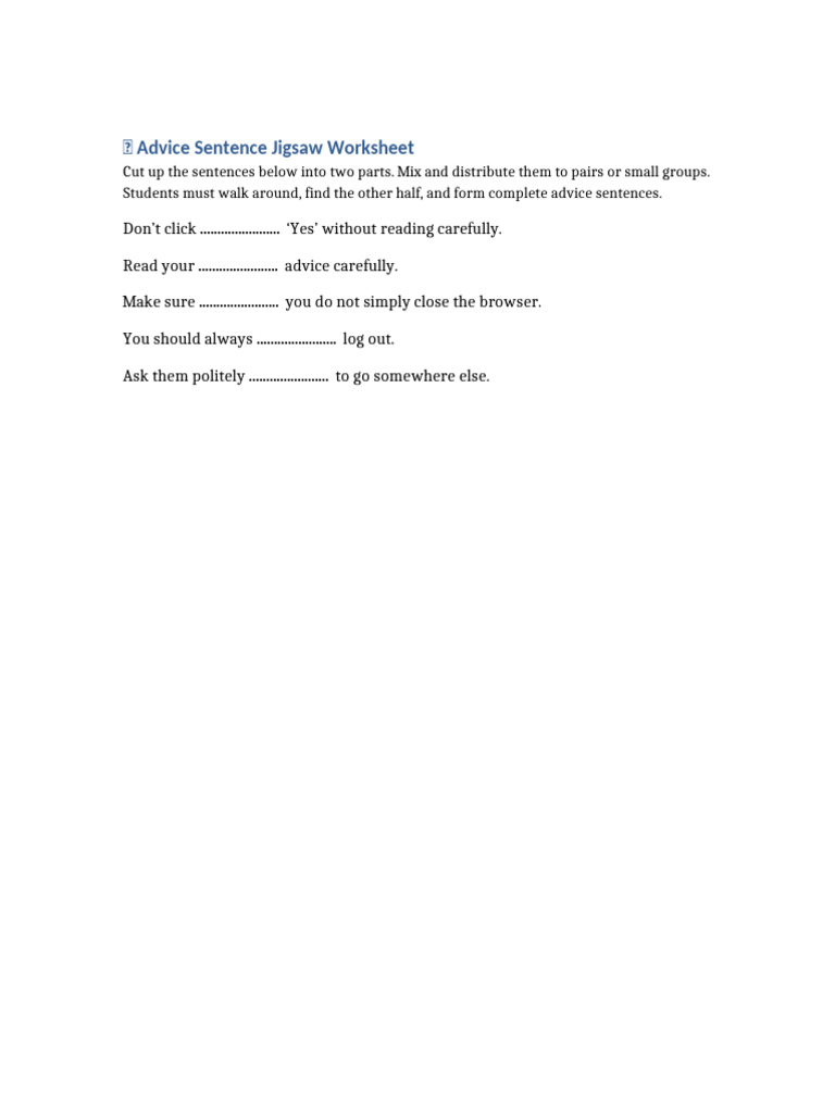 Online Safety Activities Jigsaw and Dictation | PDF