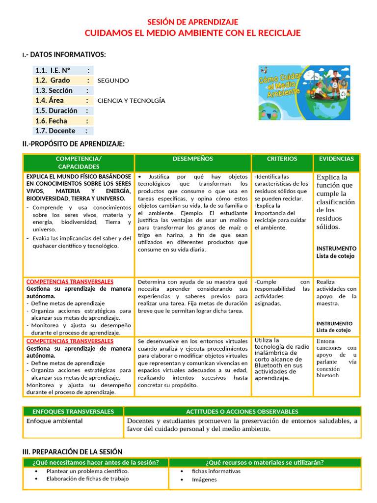 d4 A1 Ses CT Cuidamos El Medio Ambiente Con El Reciclaje | PDF ...