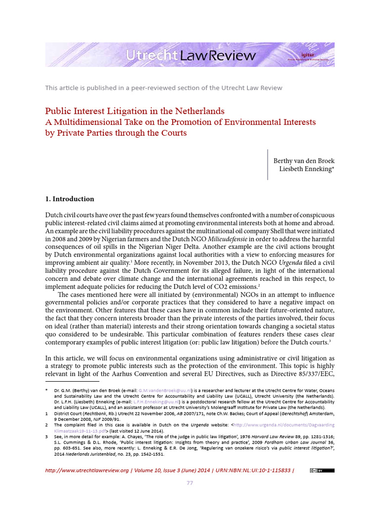 Public Interest Litigation in Dutch Courts | PDF | Tort ...