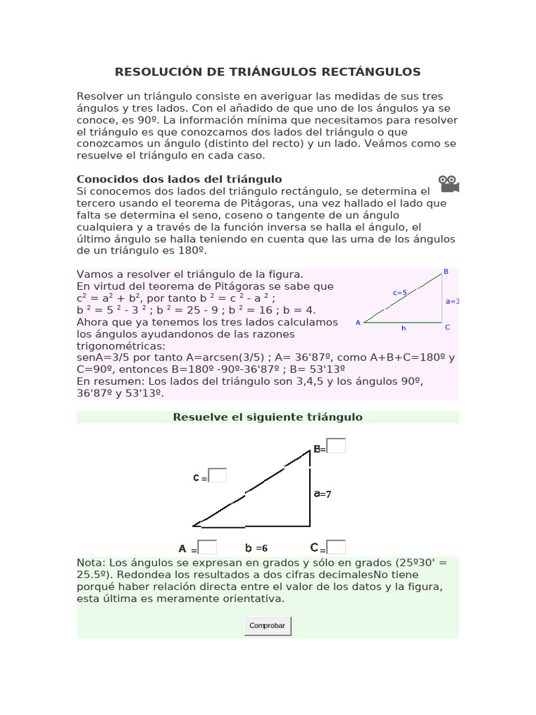 Resolución de Triángulos Rectángulos | PDF | Triángulo | Trigonometría