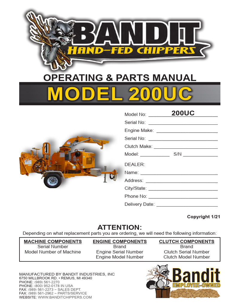 Bandit 200UC-manual-1-21 | PDF | Electrical Connector | Knife