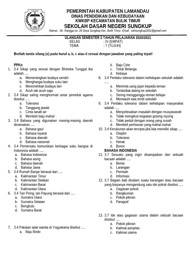 Soal Bu Semi Ujian Semester 2 Tema 7 | PDF