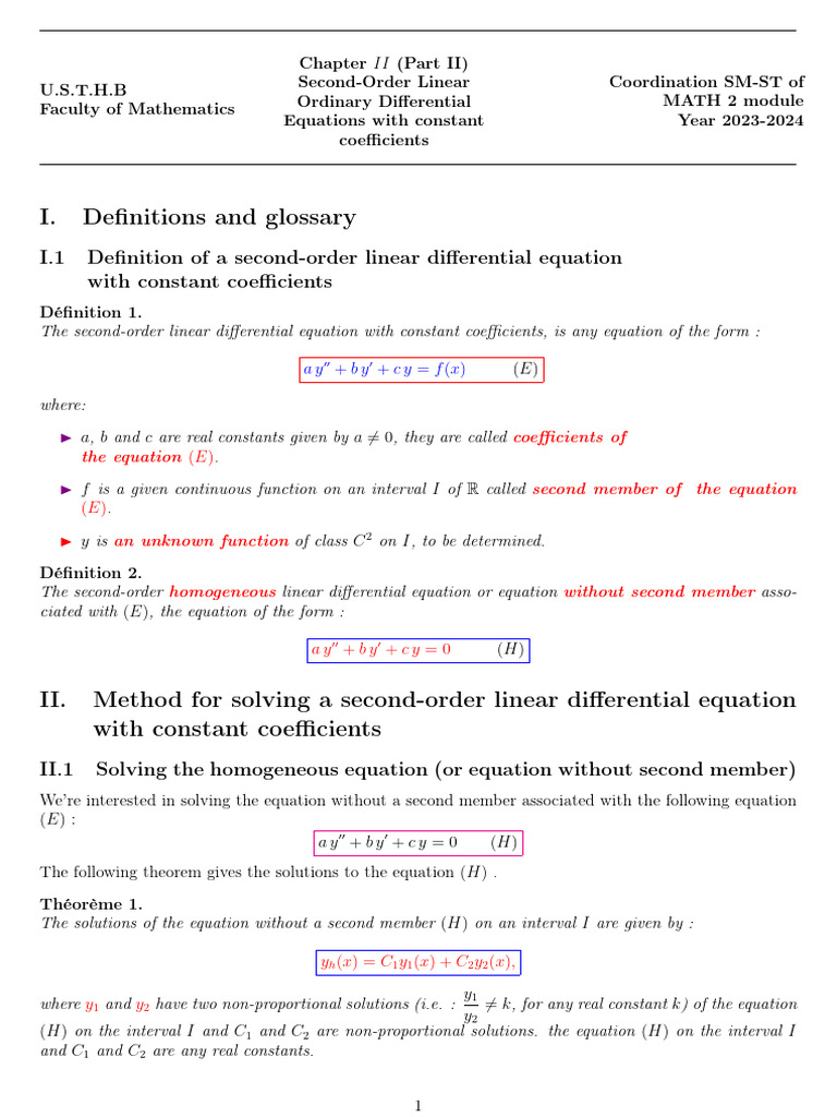 Chapter 2 Part II Linear Ordinary Equations of Second Order | PDF | Differential Equations ...