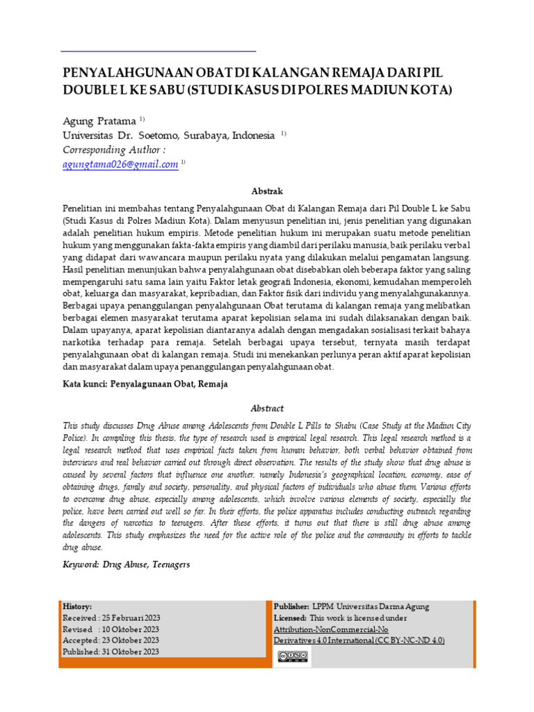 Penyalahgunaan Obat Di Kalangan Remaja Dari Pil Double L Ke Sabu (Studi ...