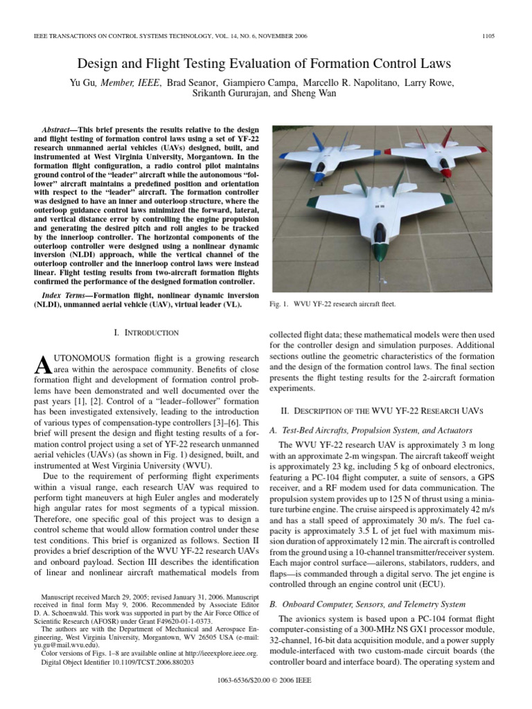 Formation Control Laws for UAVs Testing | PDF | Control Theory | Aircraft