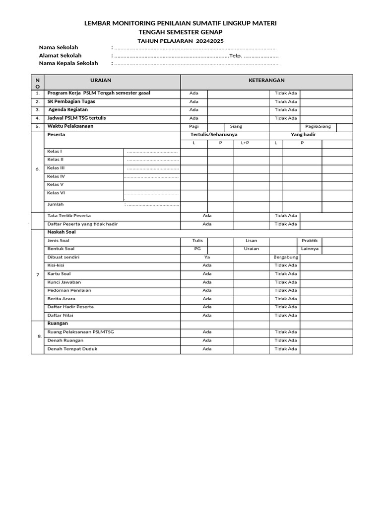 Instrumen MONITORING PTS GENAP 24-25 | PDF
