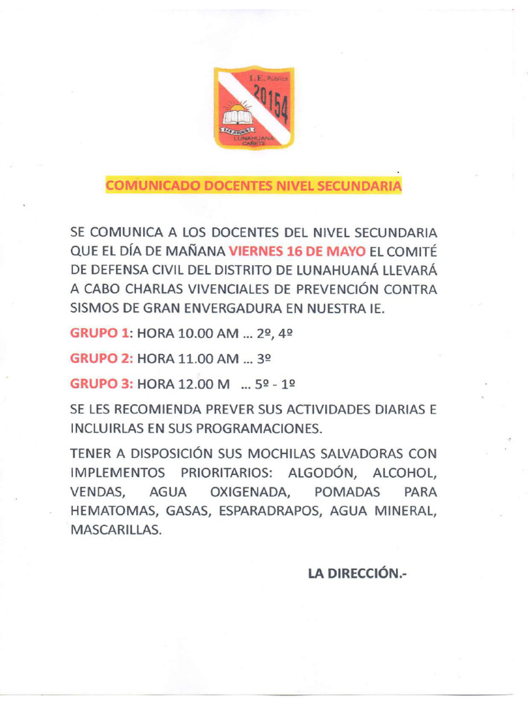 Charlas Simulacro Sec | PDF