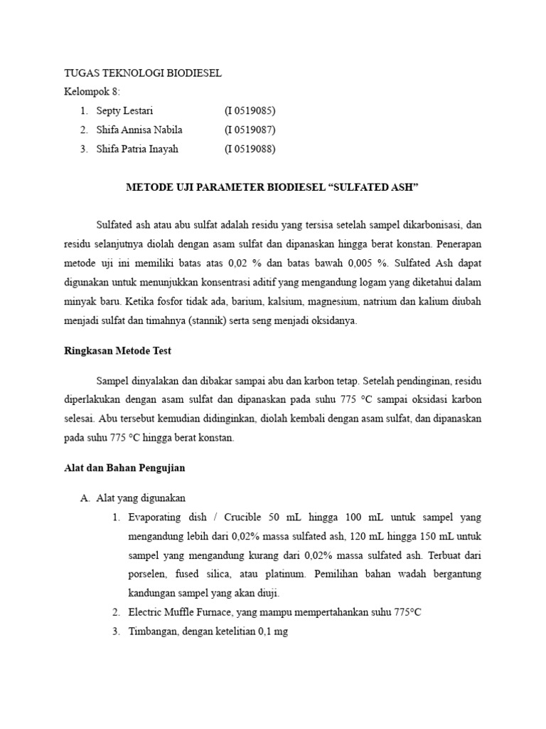 Metode Pengujian Kandungan Sulfated Ash | PDF