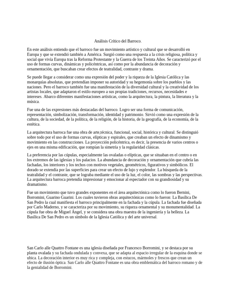 Analisis Del Barroco | PDF | Barroco