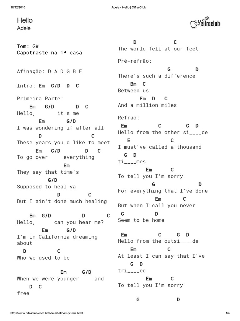 Chords for Adele's "Hello" | PDF
