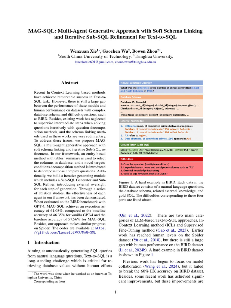 Mag Sq Multi Agent Generative Approach With Soft Schema Linking Pdf Databases Table Database