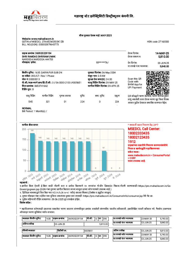 Mahavitaran - LT E-Bill Electric Bill | PDF