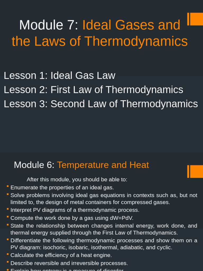Module 7 - Ideal Gas and The Laws of Thermodynamics | PDF | Gases | Heat