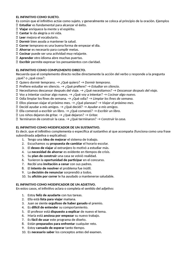 Actividad El Infinitivo | PDF | Adverbio | Verbo