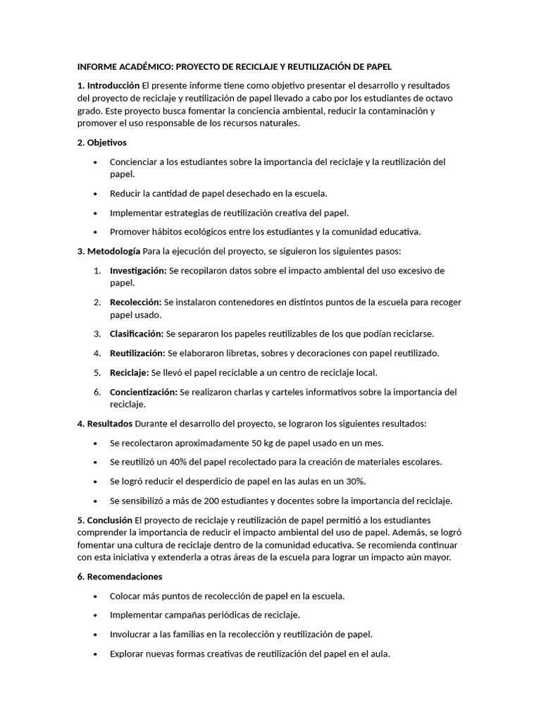 INFORME ACADÉMICO Ejem | PDF | Reciclaje | Residuos