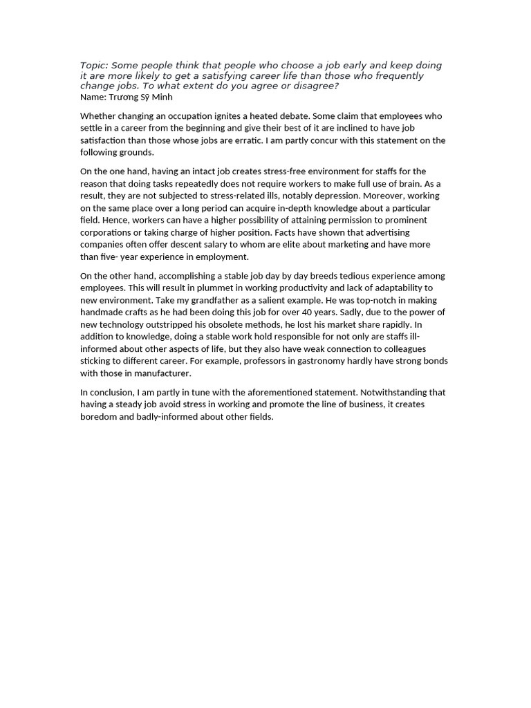 Early Job Choices and Career Satisfaction | PDF