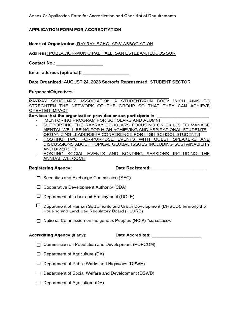 Annex C Application Form and Checklist of Requirements | PDF | Economies