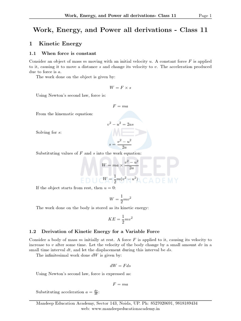 Work Energy Power All Derivations | PDF | Collision | Momentum