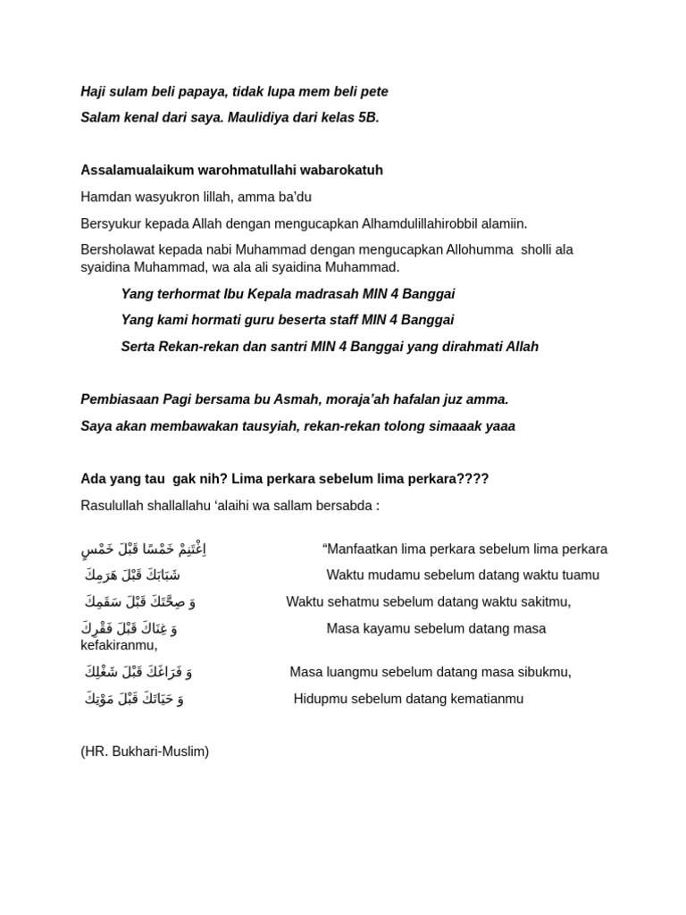 Lima Perkara Sebelum Lima Perkara | PDF