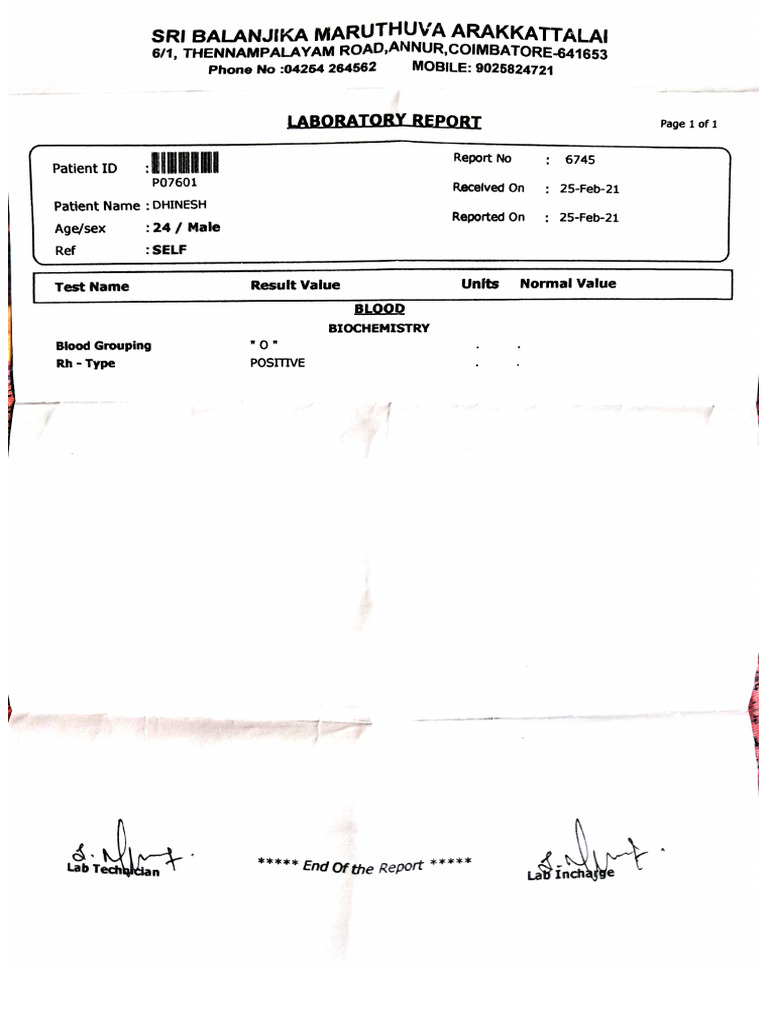 Blood Group Result | PDF