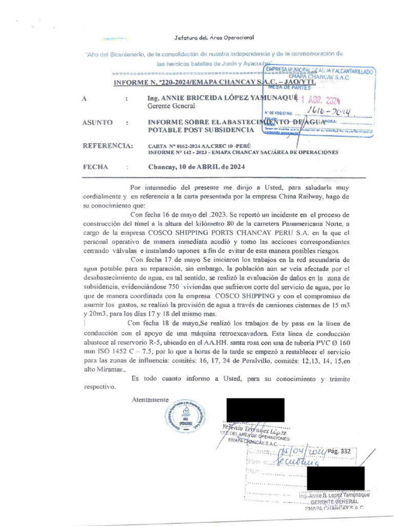 Informe #220-2024/emapa Chancay SAC | PDF