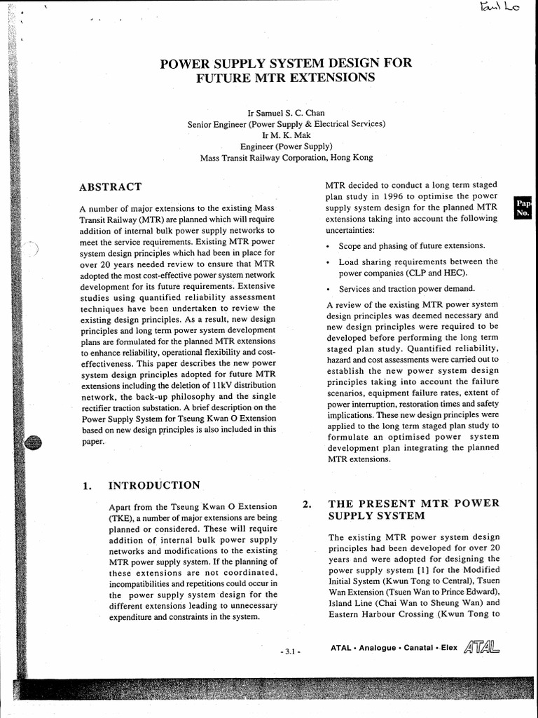 Power Supply System Design For Future MTR Extension | PDF