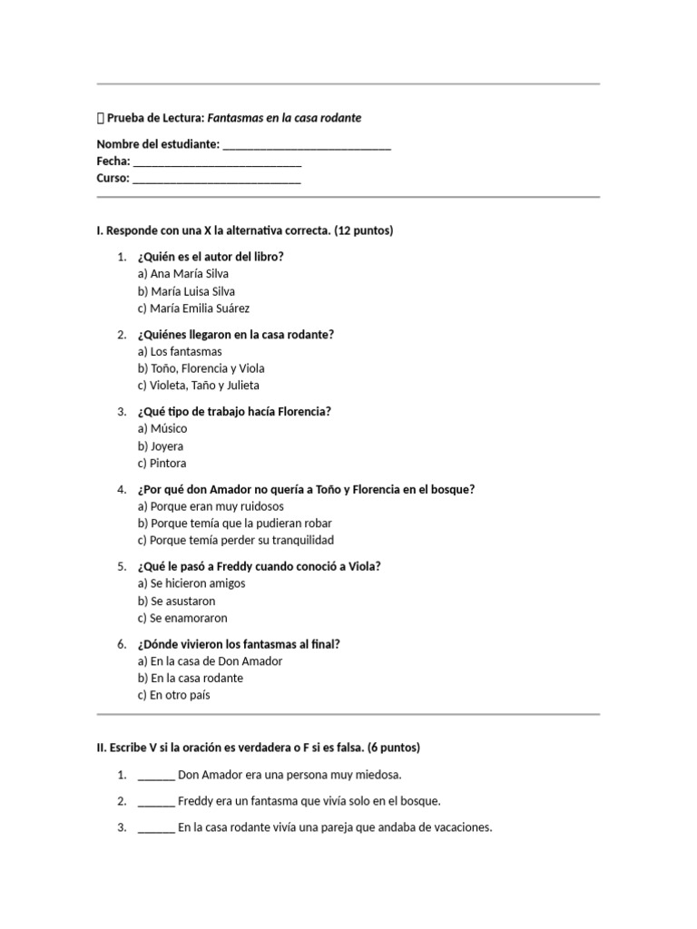 ? Prueba de Lectura Casa | PDF