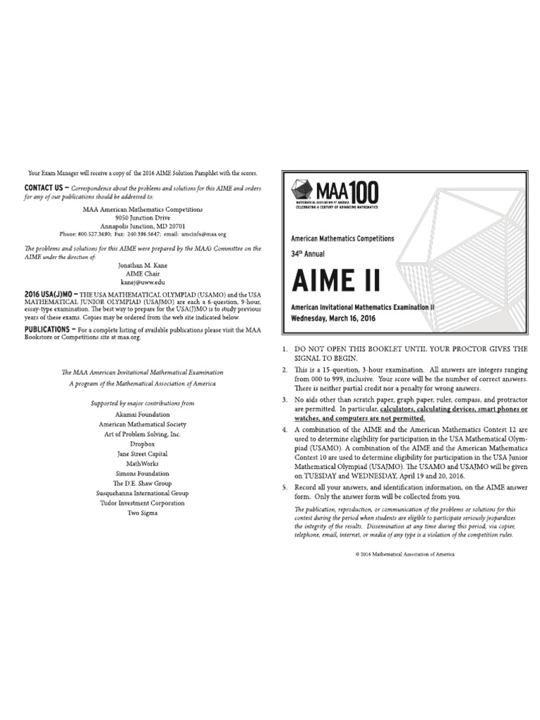 2016 AIMEIIContest | PDF