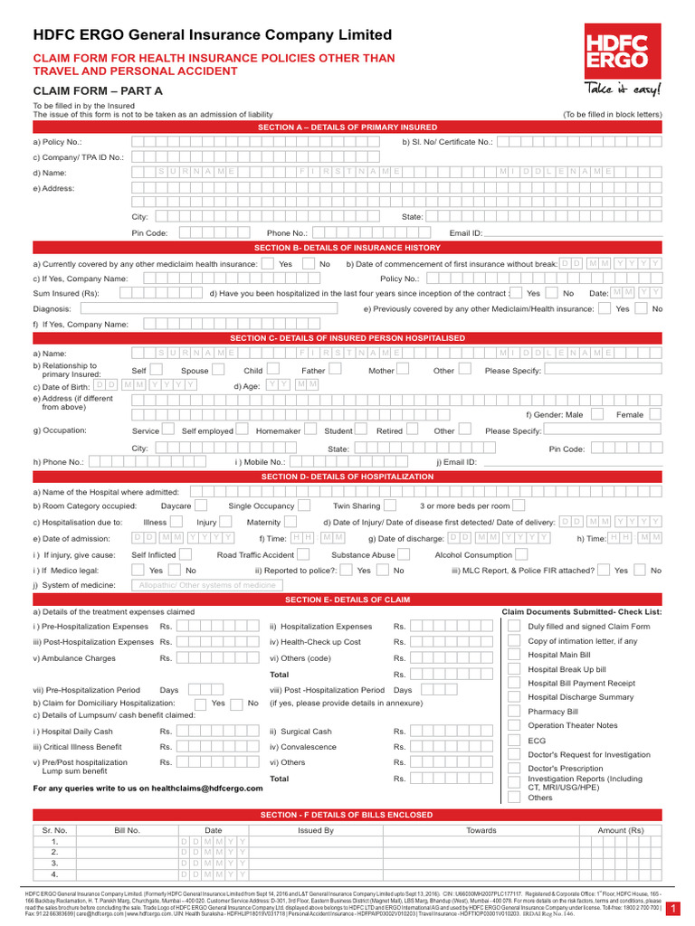 Health Suraksha Claim Form | PDF | Insurance | Hospital