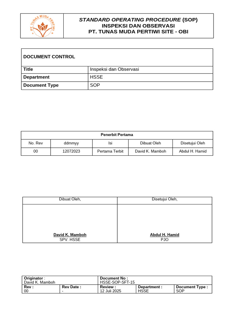 HSSE-SOP-SFT-16 Inspeksi Dan Observasi | PDF
