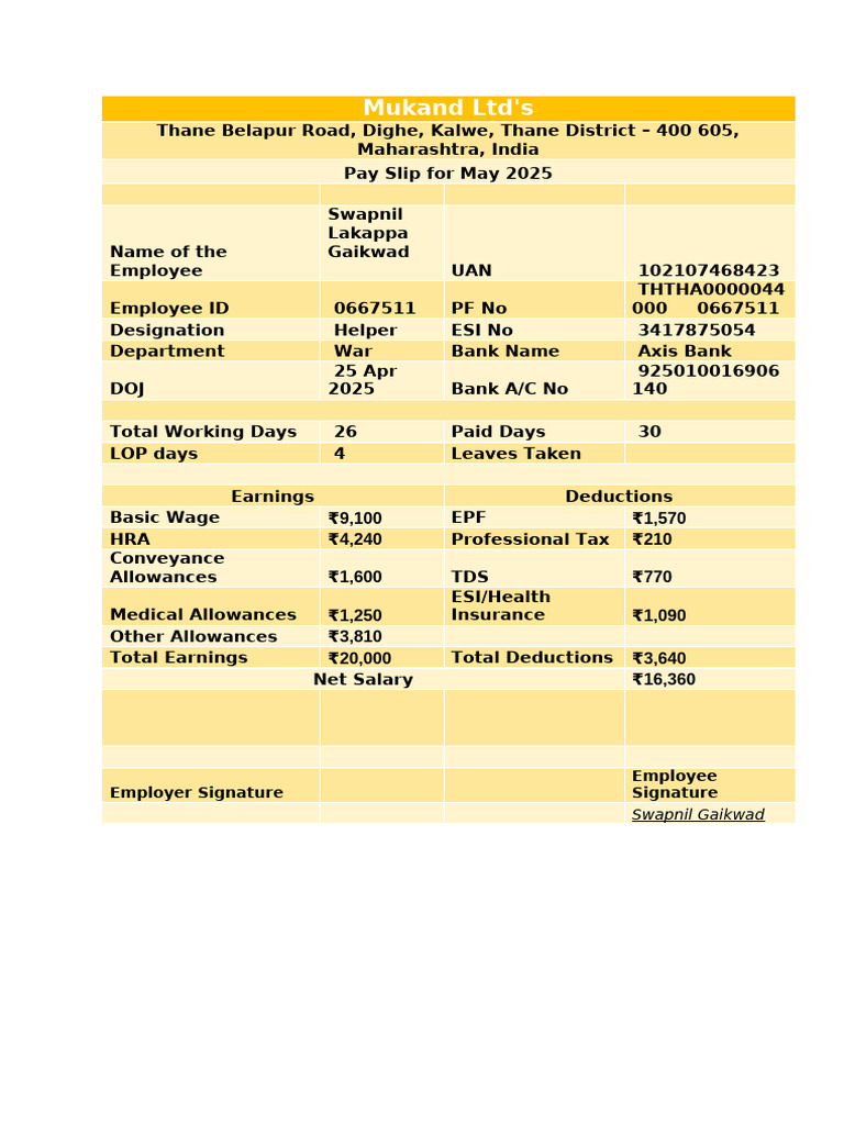 Salary Slip Format in Word | PDF