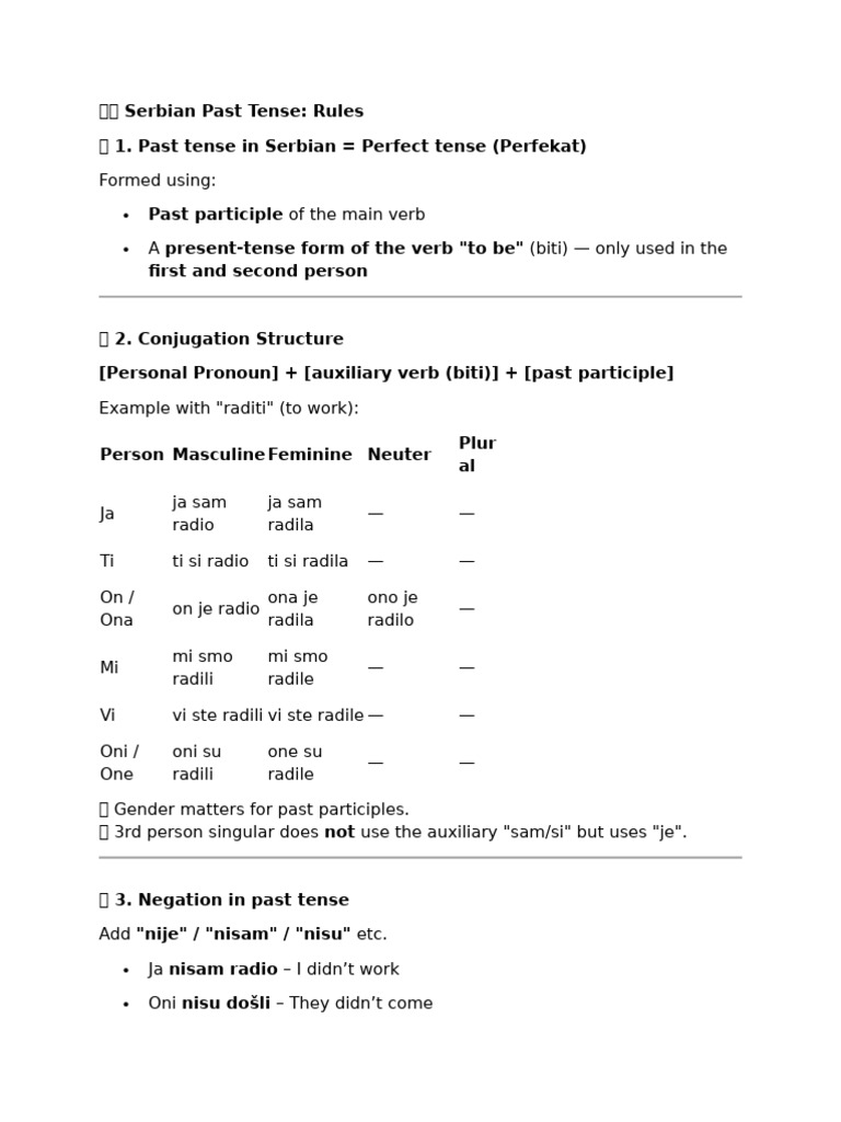 Serbian Past Tense Practice | PDF | Grammatical Gender | Verb