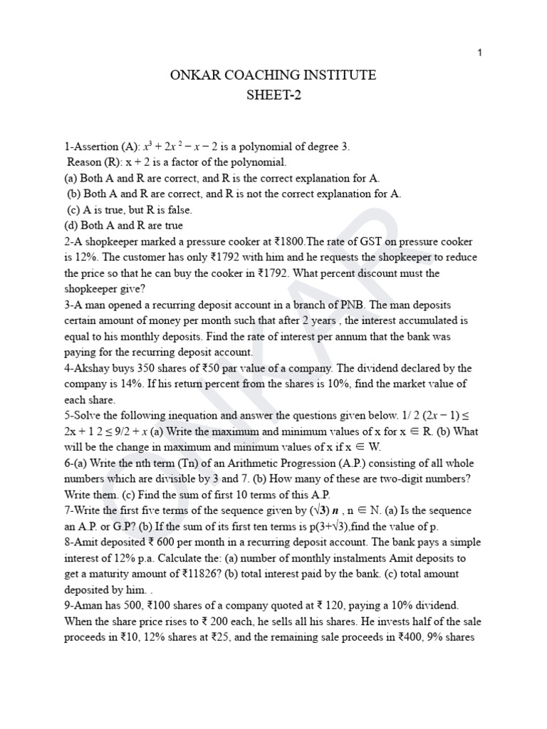 30 TH May Classwork Maths Sheet 2 | PDF | Government Finances | Taxes