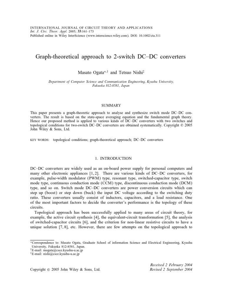 Circuit Theory Apps - 2005 - Ogata - Graph Theoretical Approach To 2 Switch DC DC Converters ...