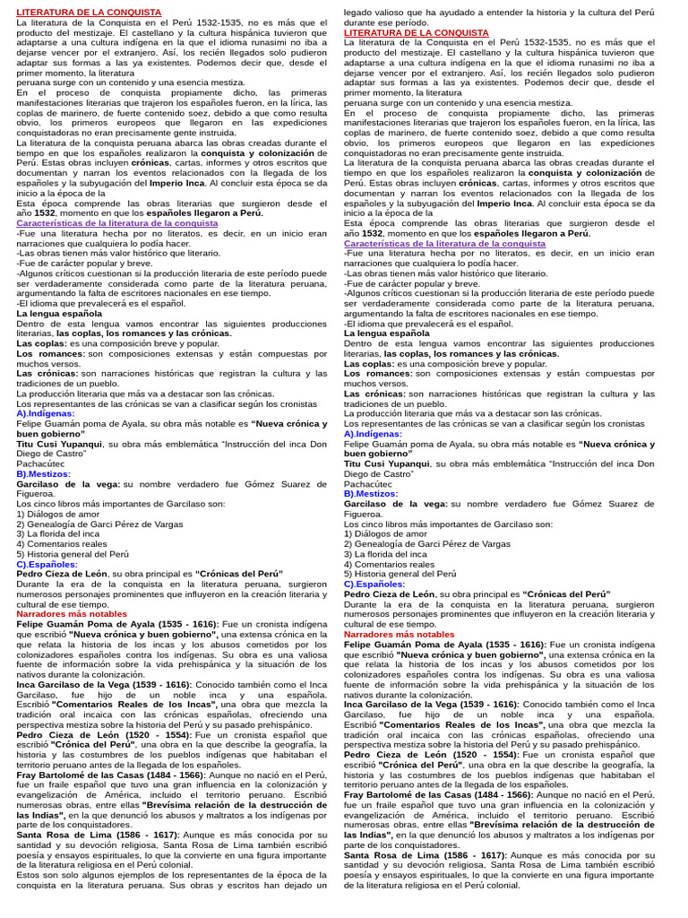 Literatura de La Conquista | PDF | Imperio Inca | Perú