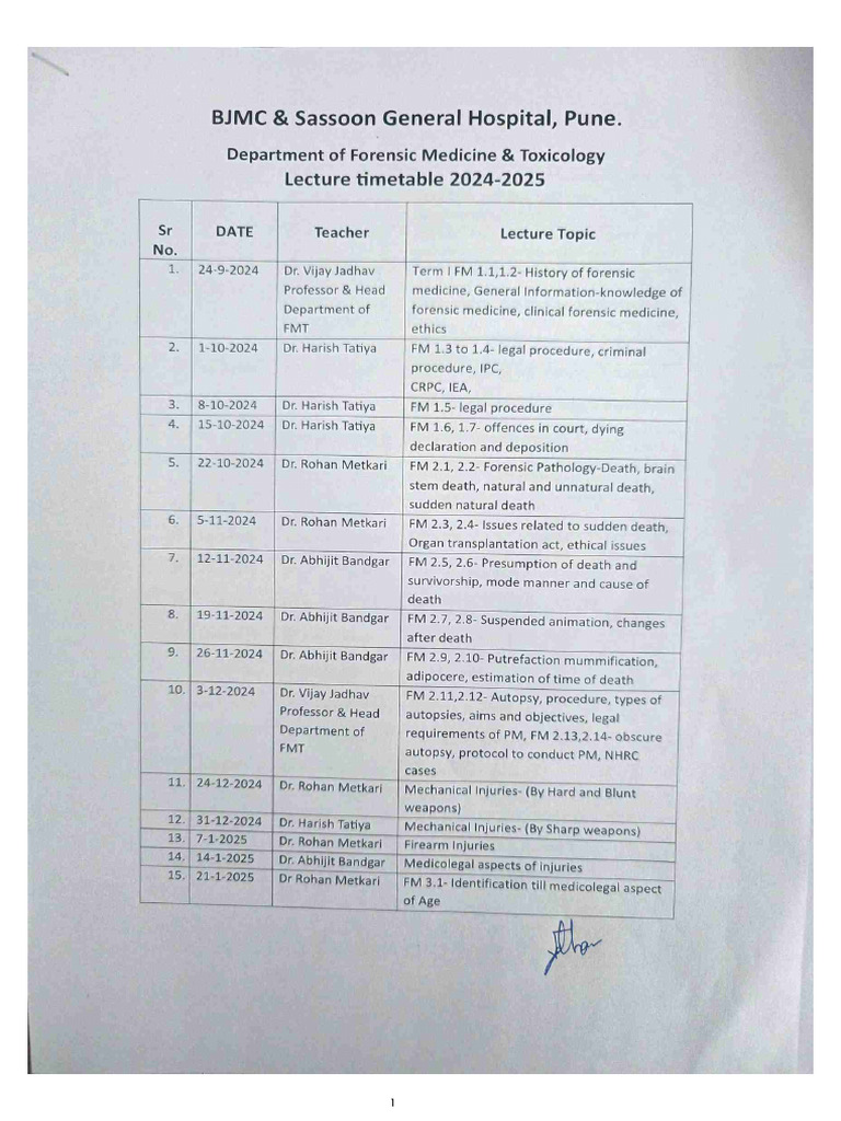Lecture Timetable 2024 - 2025 | PDF