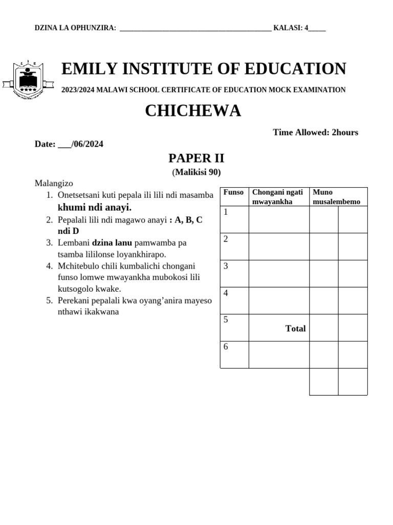 Chichewa P II | PDF