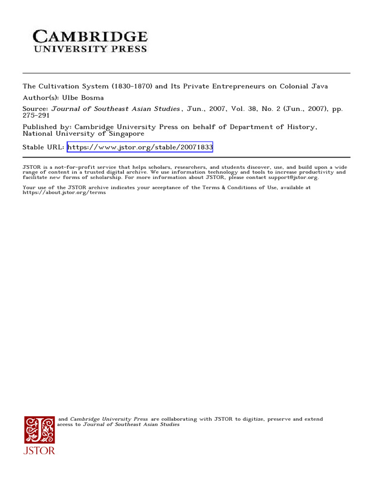 P7. Ulbe Bosma - Cultivation System and Its Private Entreupreneurs | PDF | British Empire | Java