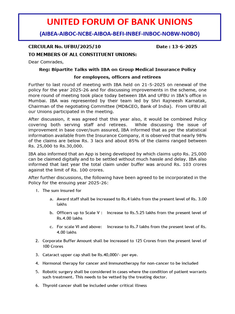 UFBU IBA Medical Insurance Update 2025 | PDF | Health Care
