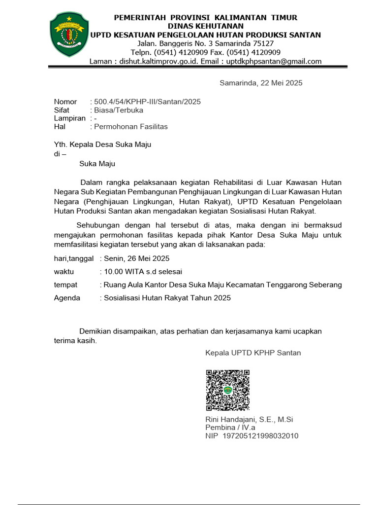 Permohonan Fasilitas Sosialisasi Hutan Rakyat | PDF
