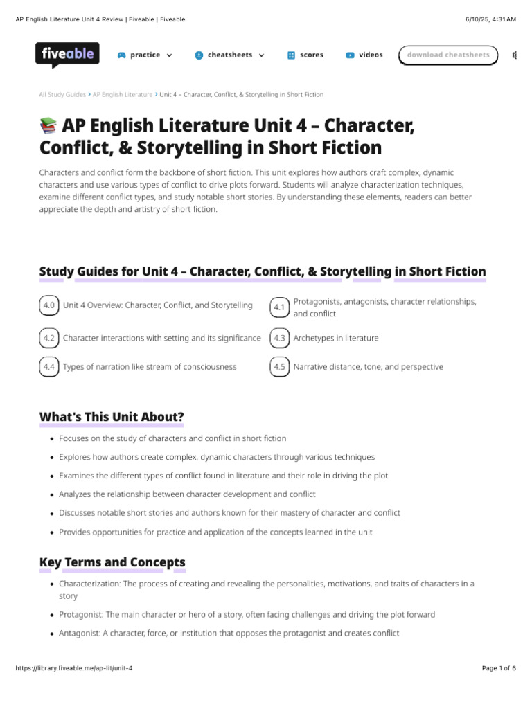 0.4 AP English Literature Unit 4 Review - Fiveable - Fiveable | PDF ...