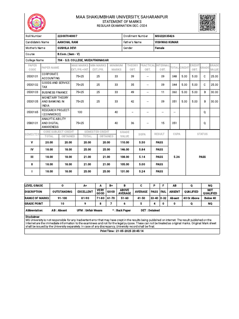 B. Com Result 5th Sem Anchal | PDF | Economies