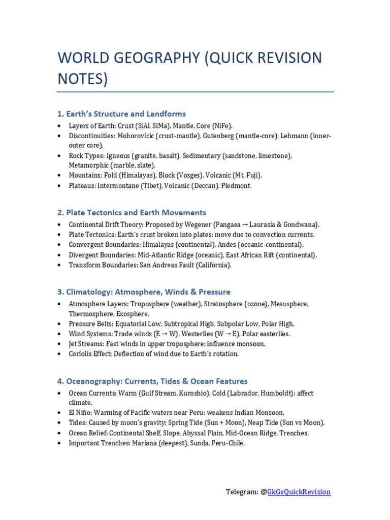 World Geography Quick Revision Notes | PDF | Earth | Earth Sciences