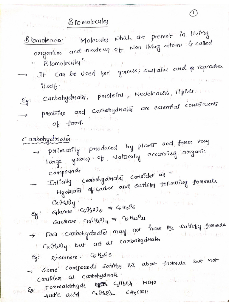 Class 12 Chemistry Biomolecules Notes | PDF