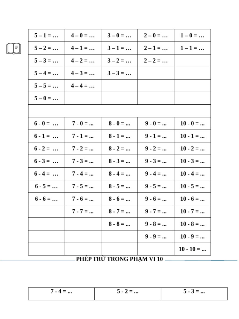 Phép Trừ Trong Pvi 10 | PDF