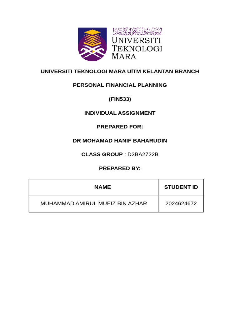 Individual Assignment Fin533 - Mueiz | PDF | Estate Planning | Debt