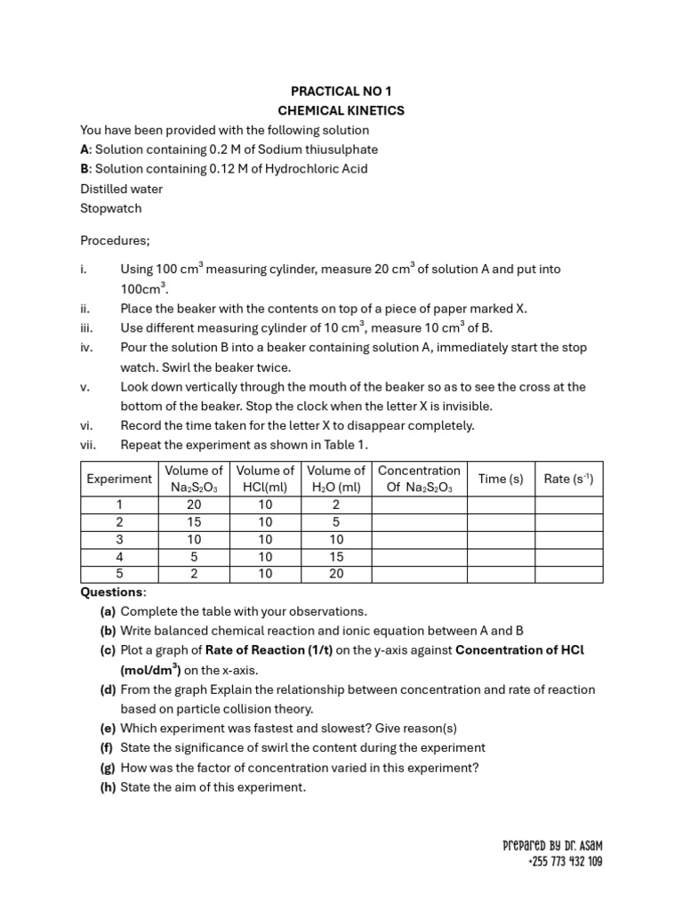 Chemical Kinetics Practical 1 | PDF